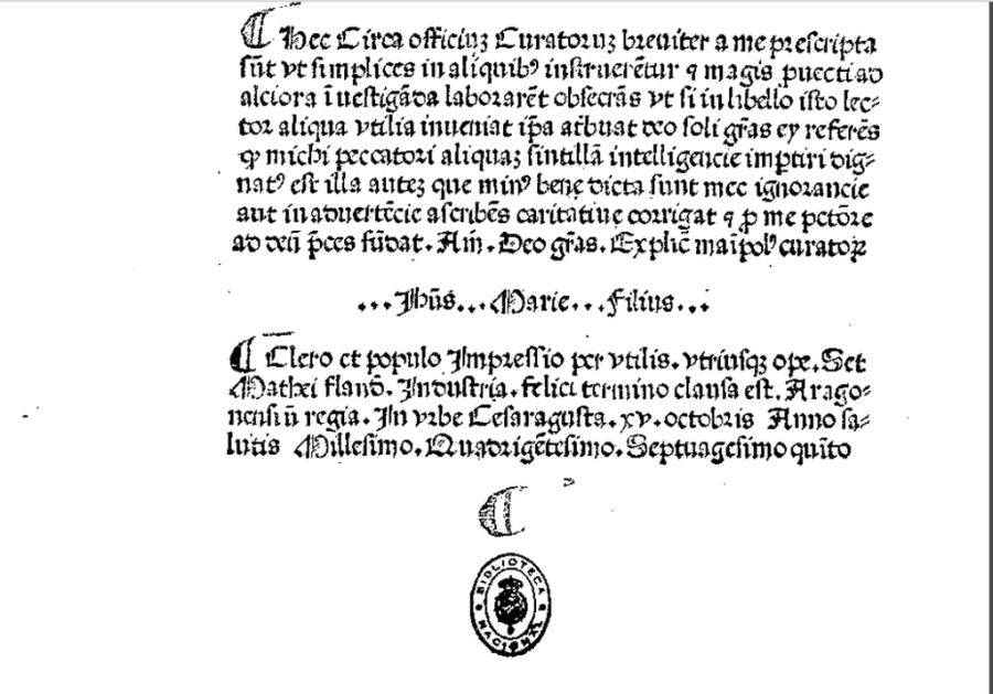 EL PRIMER LIBRO CON COLOFÓN IMPRESO EN NUESTRO PAÍS